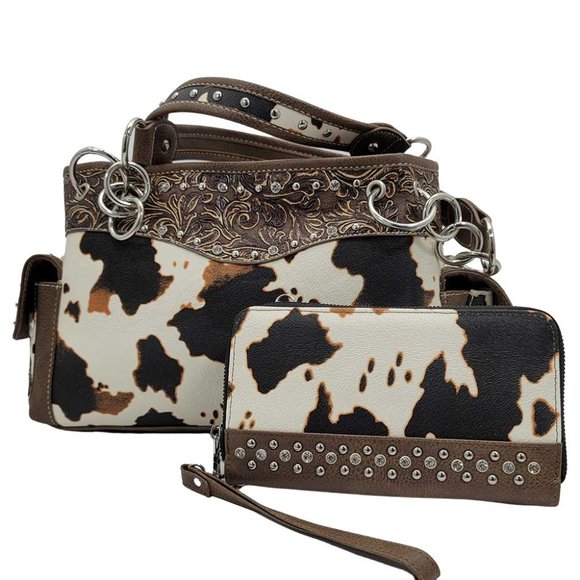 Bags | New Cow Print Concealed Carry Shoulder Bag Purse And Wallet Set ...
